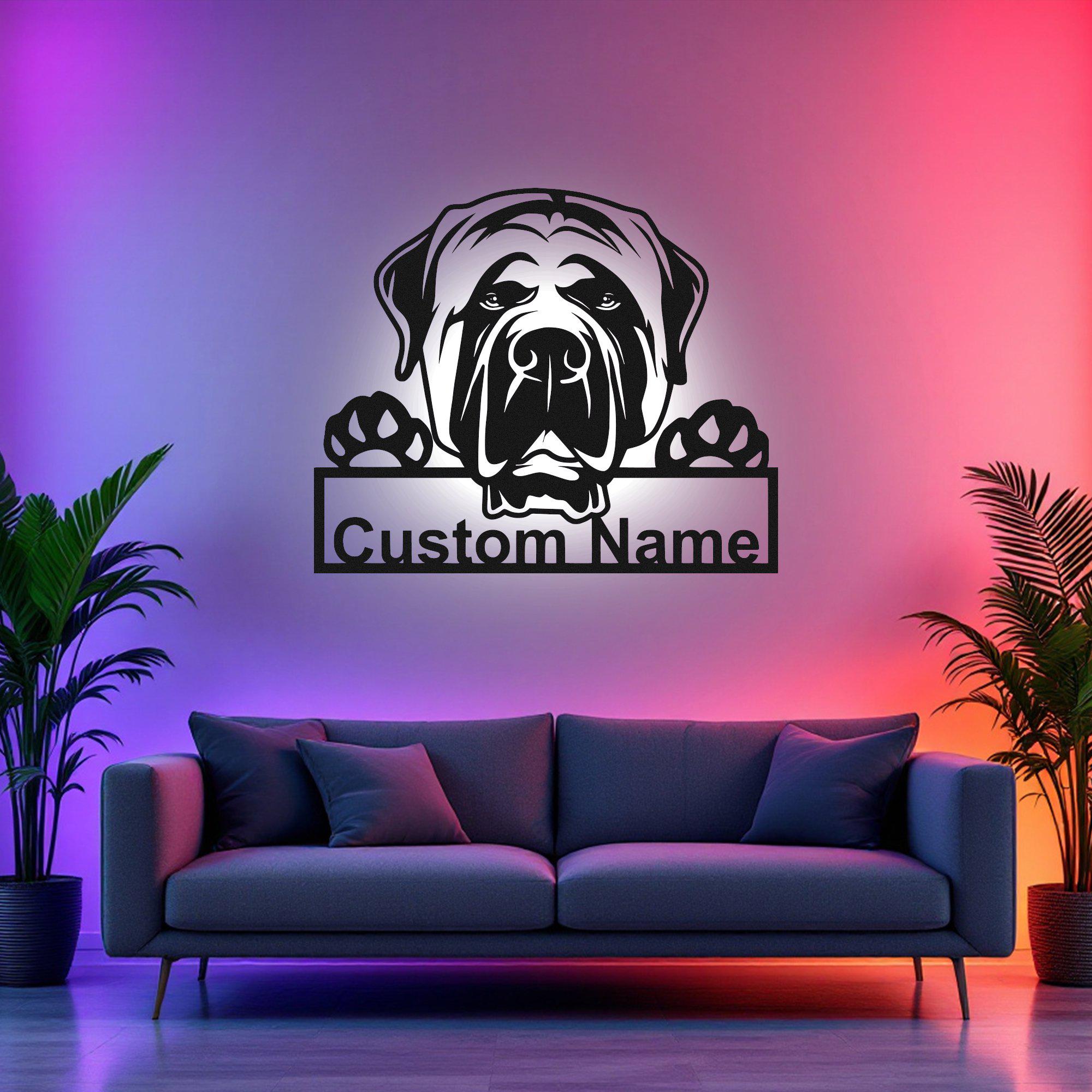 Custom English Mastiff Metal Wall Art With LED Light, Personalized ...
