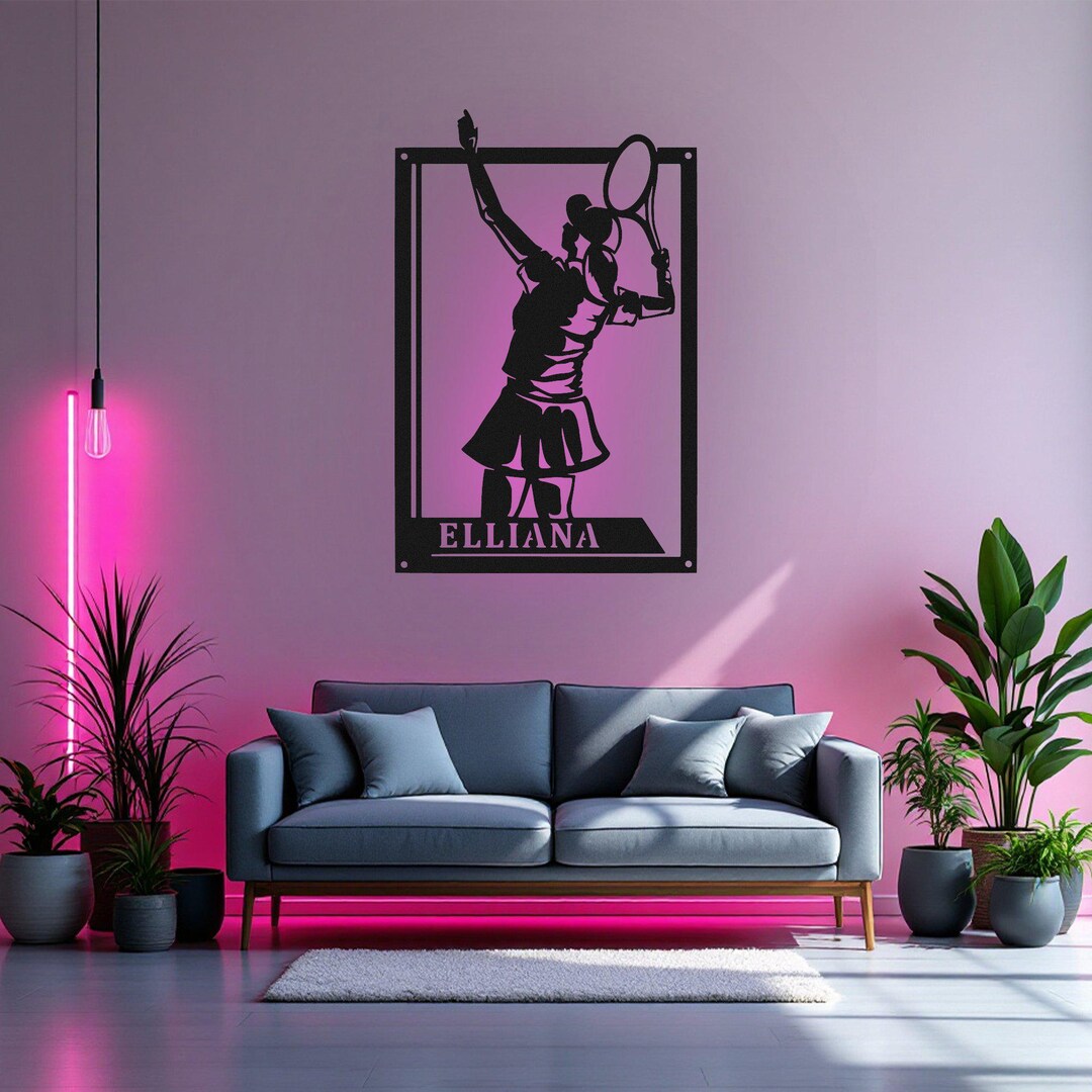 Custom Female Tennis Signage Metal Wall Art With LED Light ...