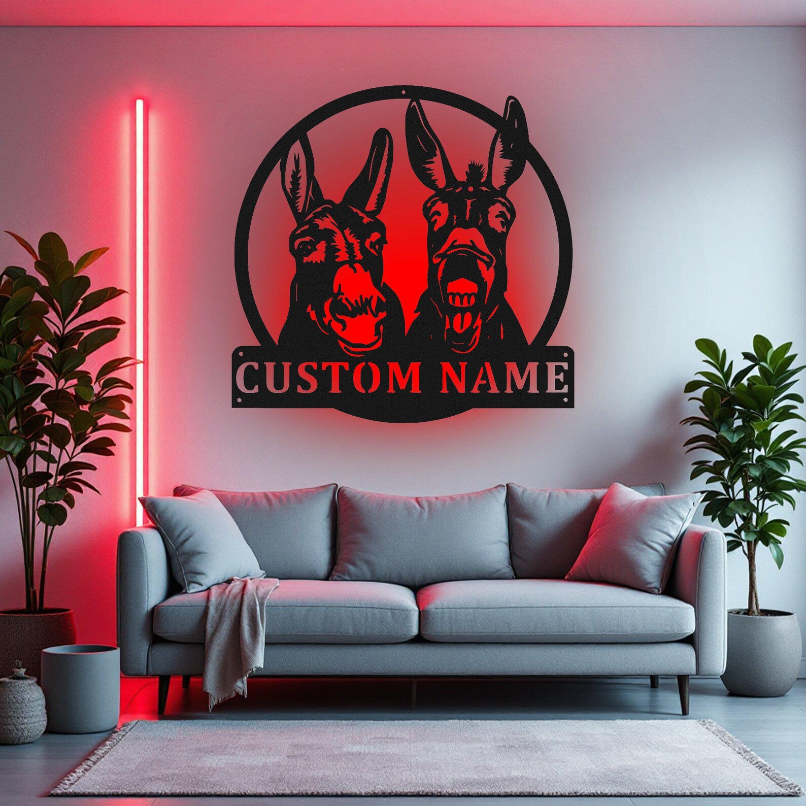 Custom Two Donkey Metal Wall Art With LED Light, Personalized Donkey ...