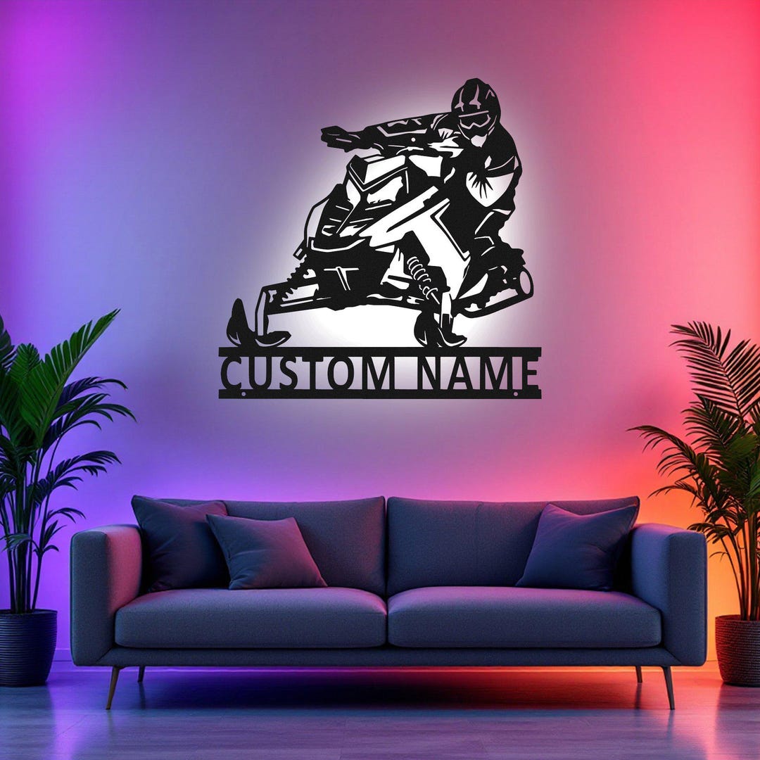 Custom Snowmobile Metal Wall Art With LED Light, Personalized ...