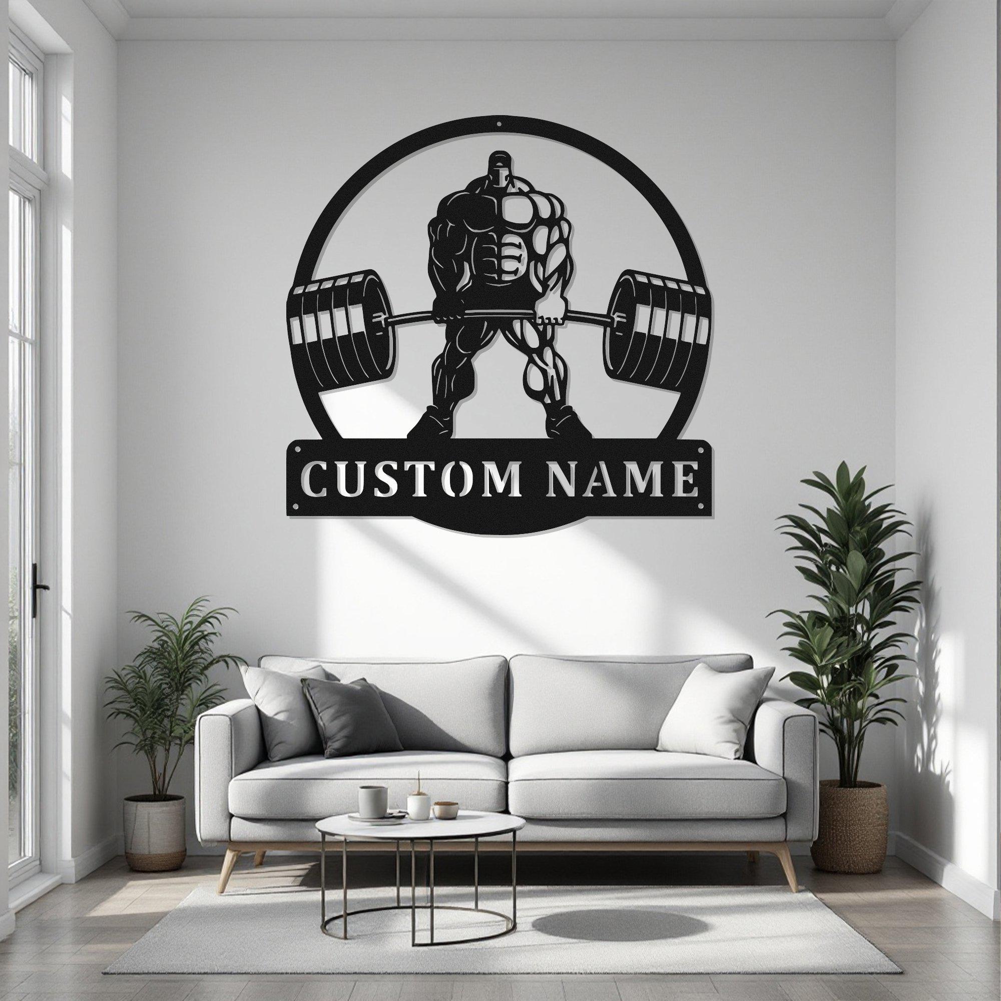 Custom Powerlifting Man Metal Wall Art With LED Light, Personalized ...