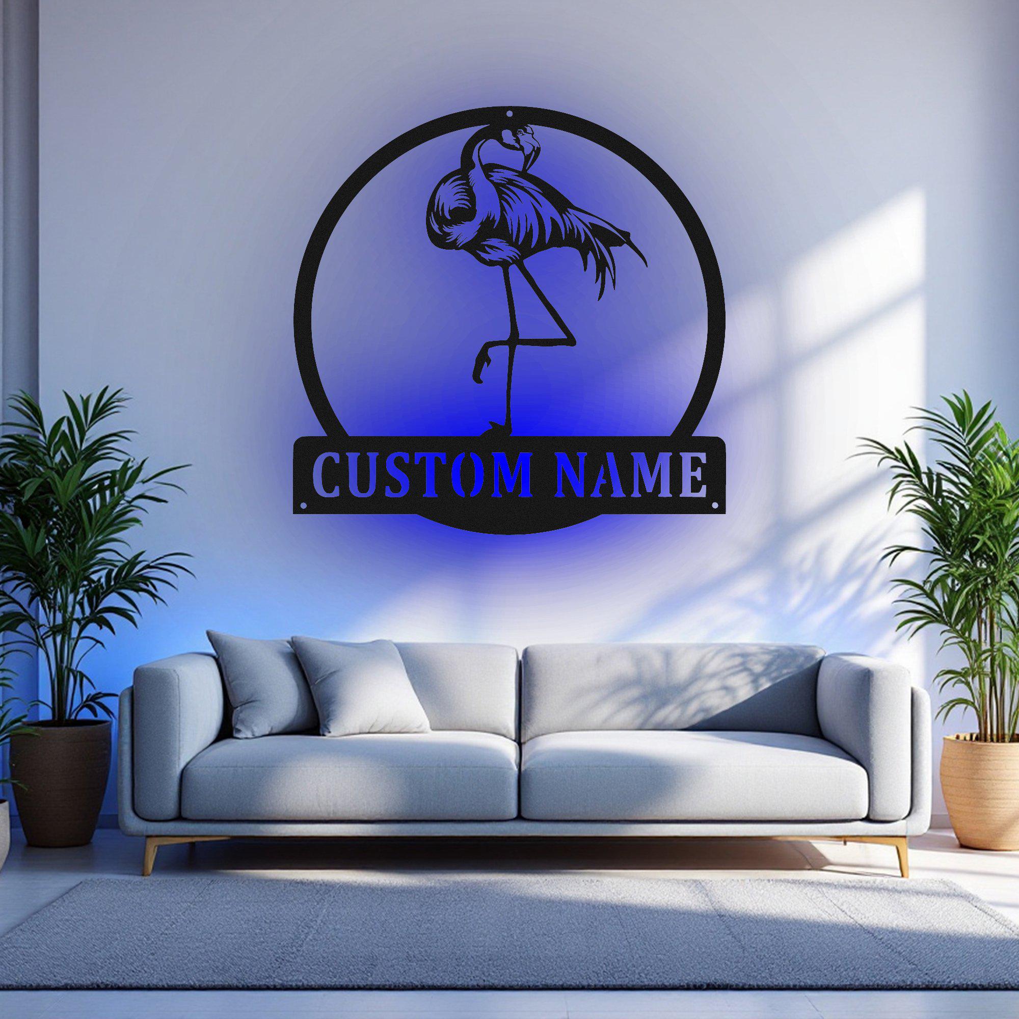 Custom Flamingo Metal Wall Art With LED Light, Personalized Flamingo ...