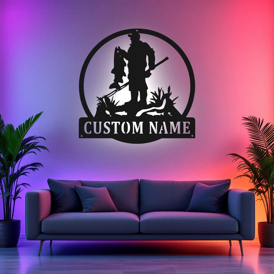 Custom Fisher Metal Sign With LED Light, Personalized Fisher Name Sign ...