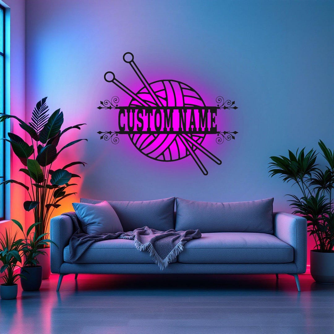 Custom Crochet Metal Wall Art With LED Light V2, Personalized Crochet ...