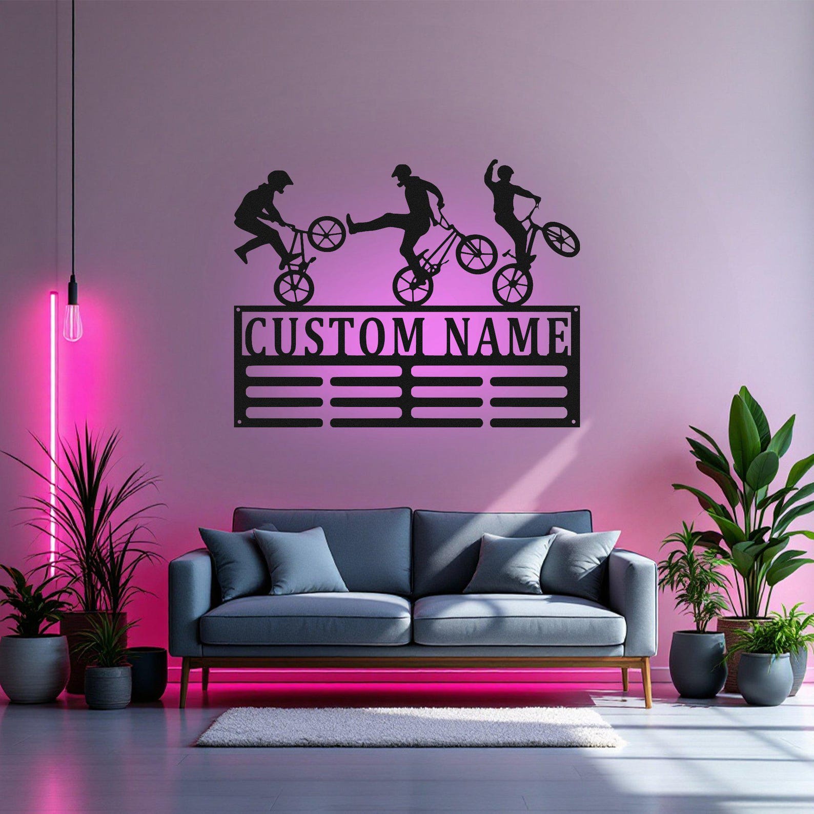Custom BMX Medal Holder LED Light, Personalized Bicycle Motocross ...