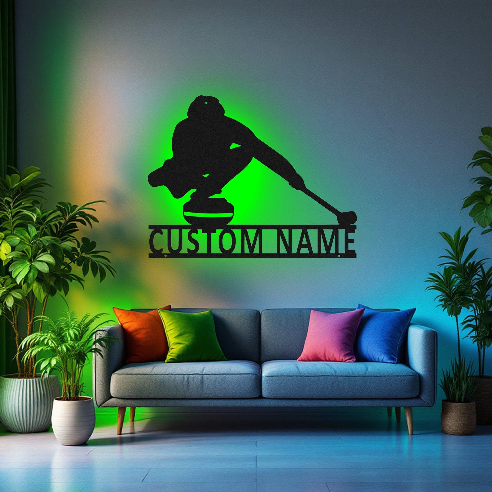 Custom Curling Metal Wall Art With LED Light, Personalized Curling ...