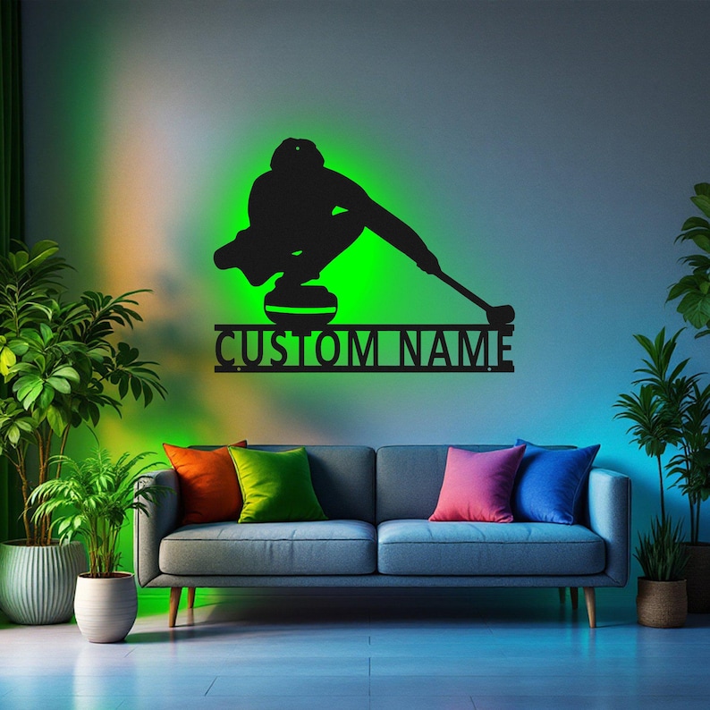 Custom Curling Metal Wall Art With LED Light, Personalized Curling ...