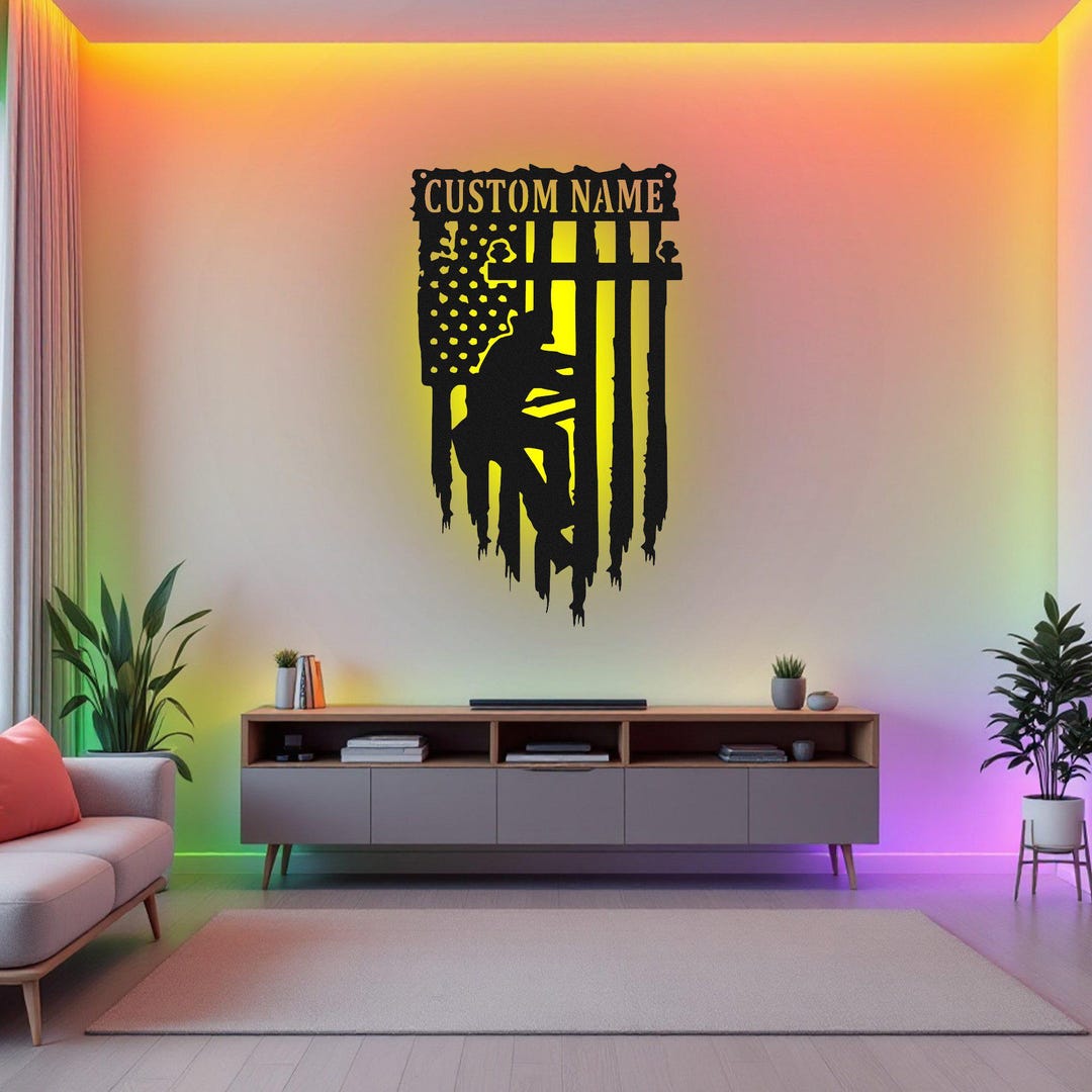 Custom US Lineman Metal Wall Art With LED Light, Personalized Lineman ...
