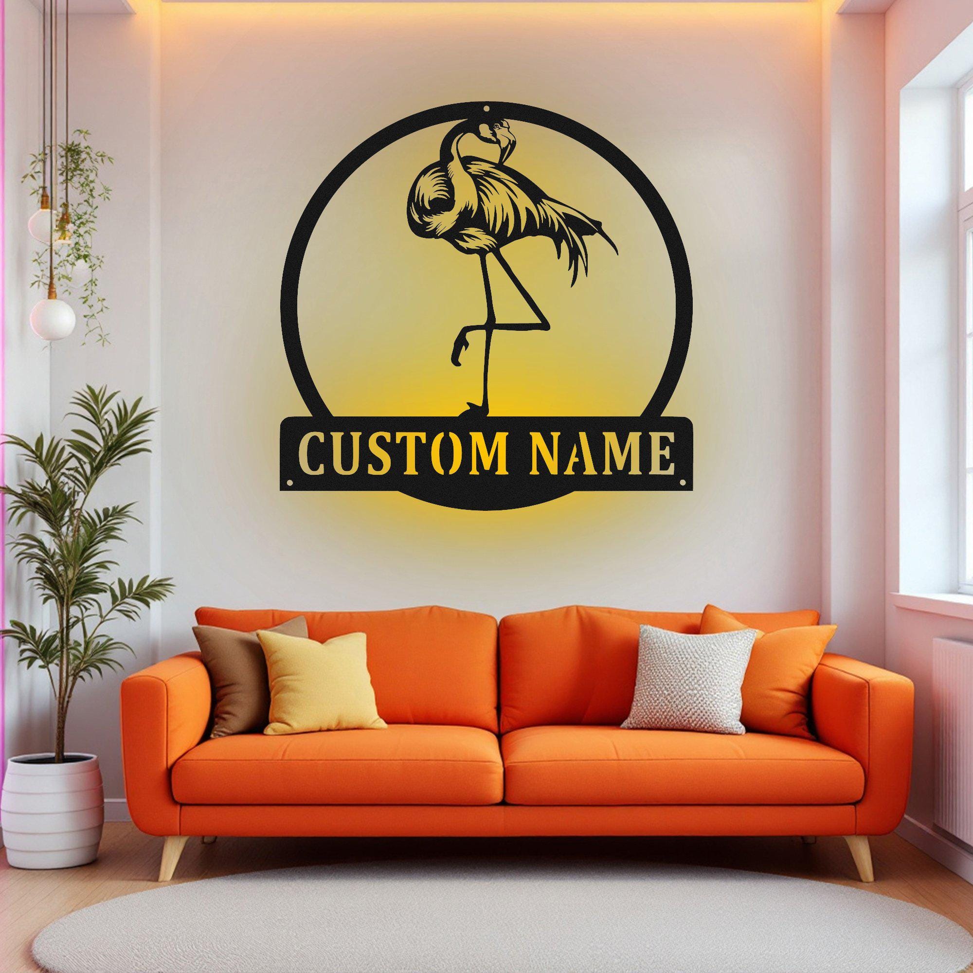Custom Flamingo Metal Wall Art With LED Light, Personalized Flamingo ...