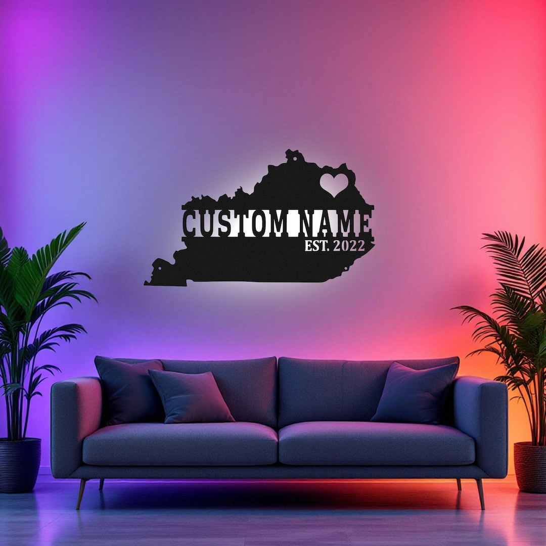 Custom Kentucky Map Metal Wall Art With Led Light,personalized Kentucky ...