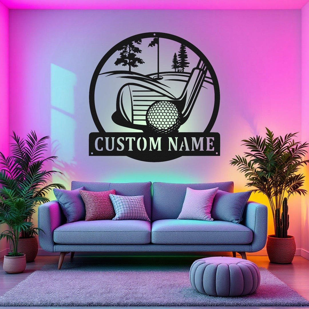 Custom Golf Metal Wall Art With LED Light, Personalized Golf Player ...