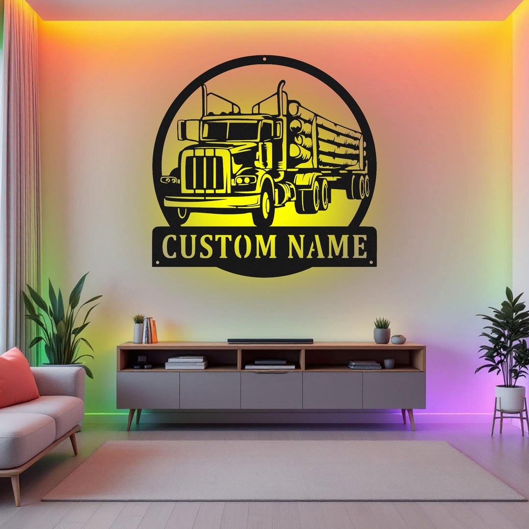 Custom Log Truck Metal Wall Art With LED Light, Personalized Log ...