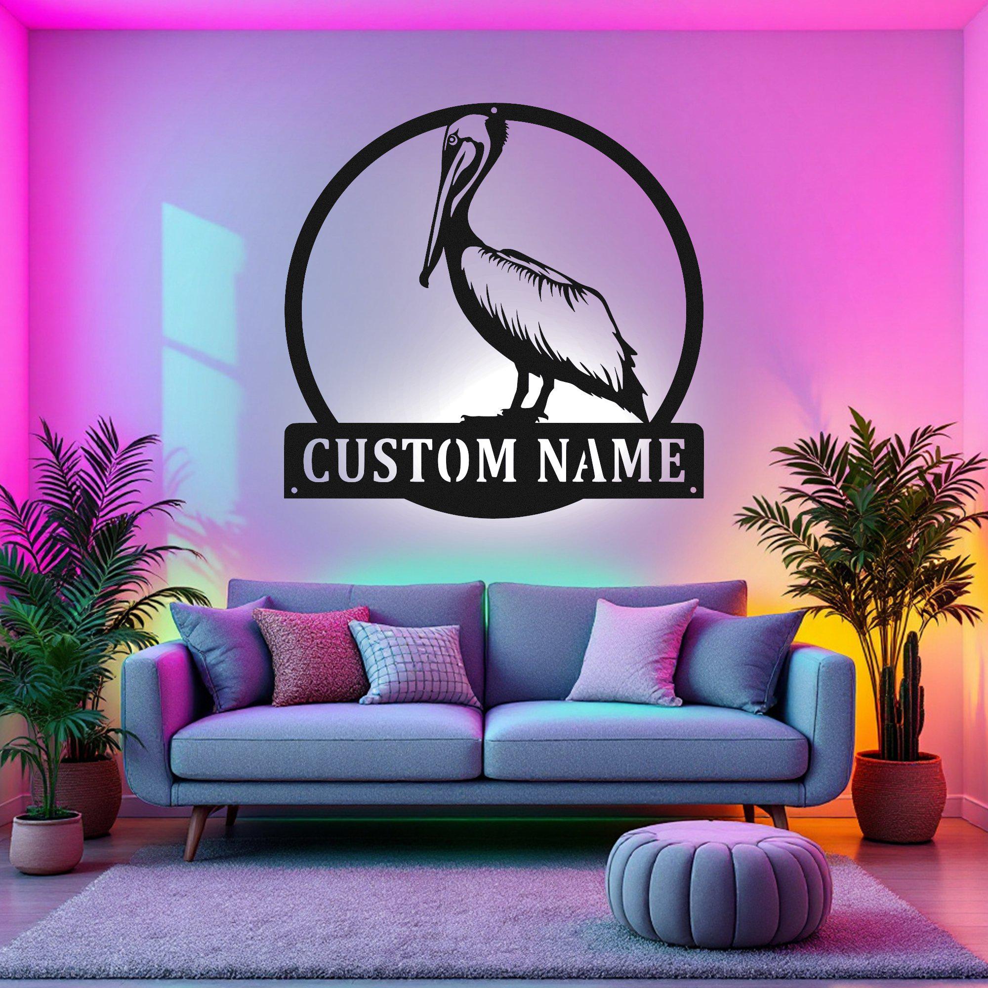 Custom Pelican Metal Wall Art With LED Light, Personalized Pelican Name ...