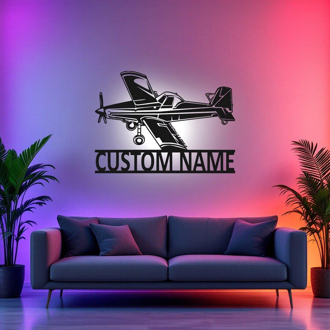 Custom Single Prop Airplane Metal Wall Art With LED Light, Personalized ...