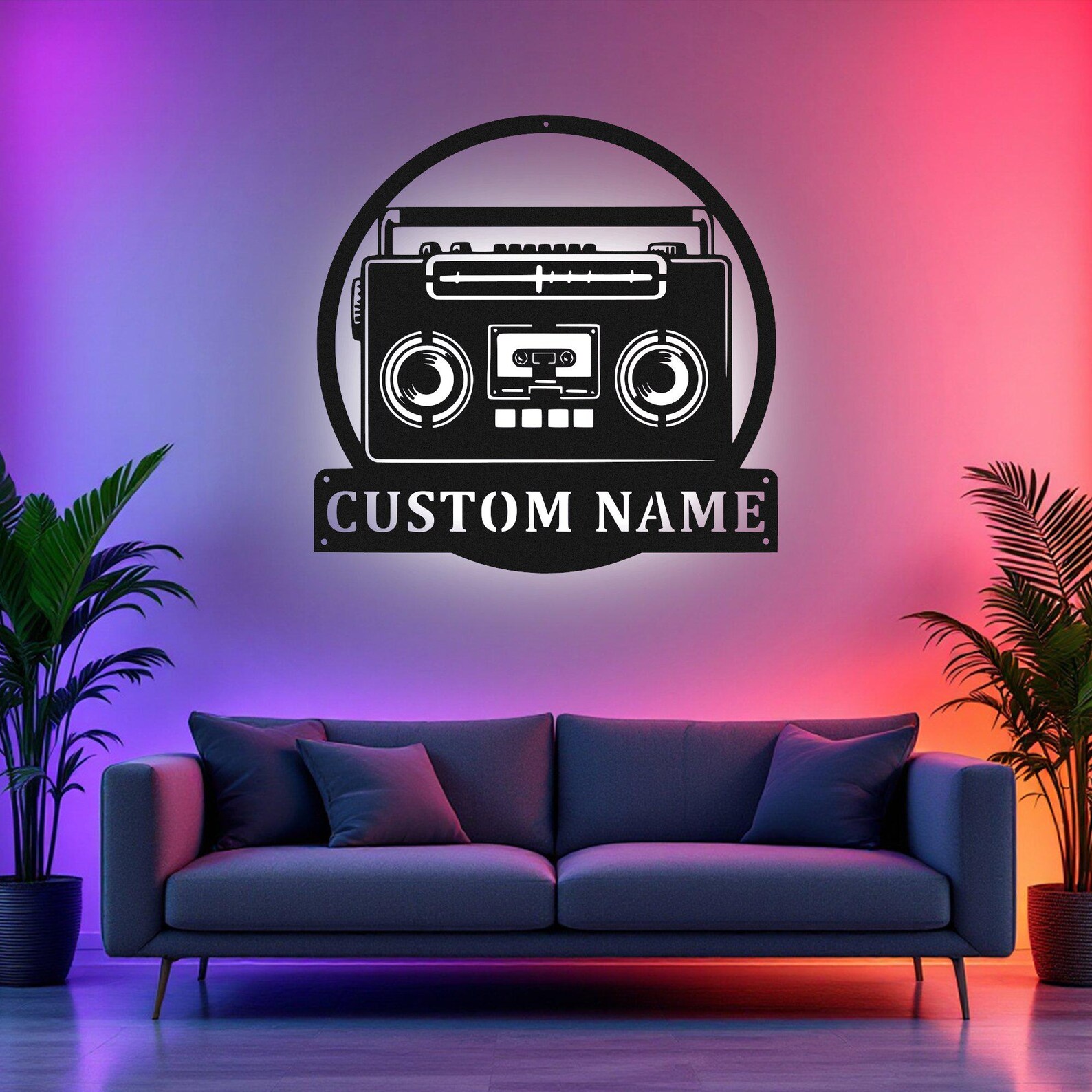 Custom Retro Radio Metal Wall Art With LED Light, Personalized Radio ...