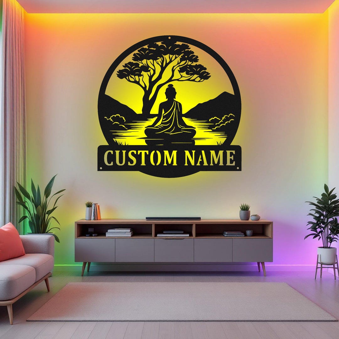 Custom Buddha Metal Sign With LED Light , Personalized Buddha Name Sign ...