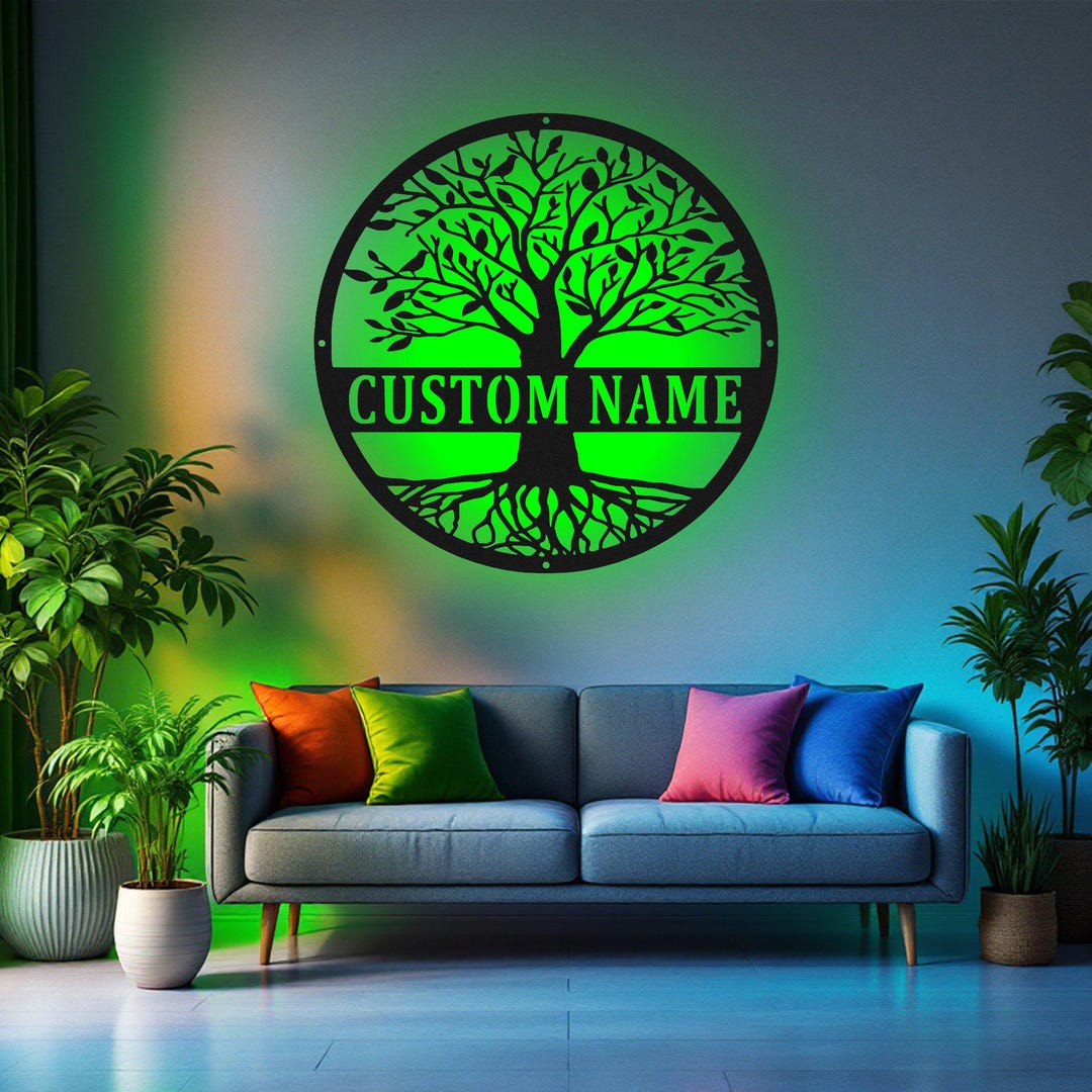 Custom Tree of Life Metal Wall Art With LED Light, Personalized Tree of ...