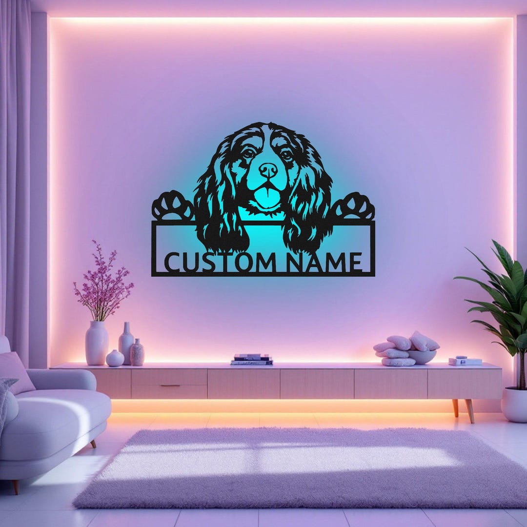 Custom Cavalier Spaniel Metal Wall Art With LED Light, Personalized ...