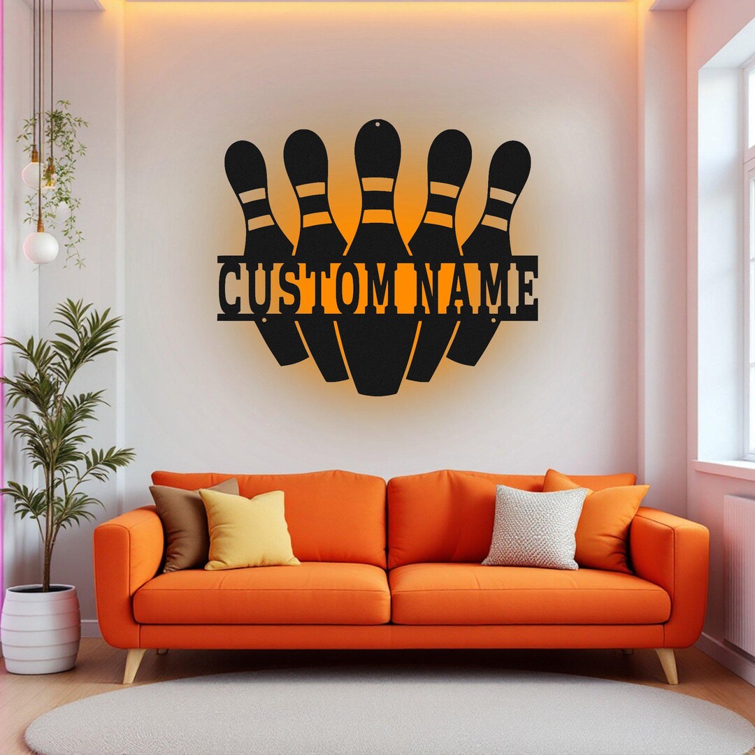 Custom Bowling Pin Metal Wall Art With LED Light, Personalized Bowling ...