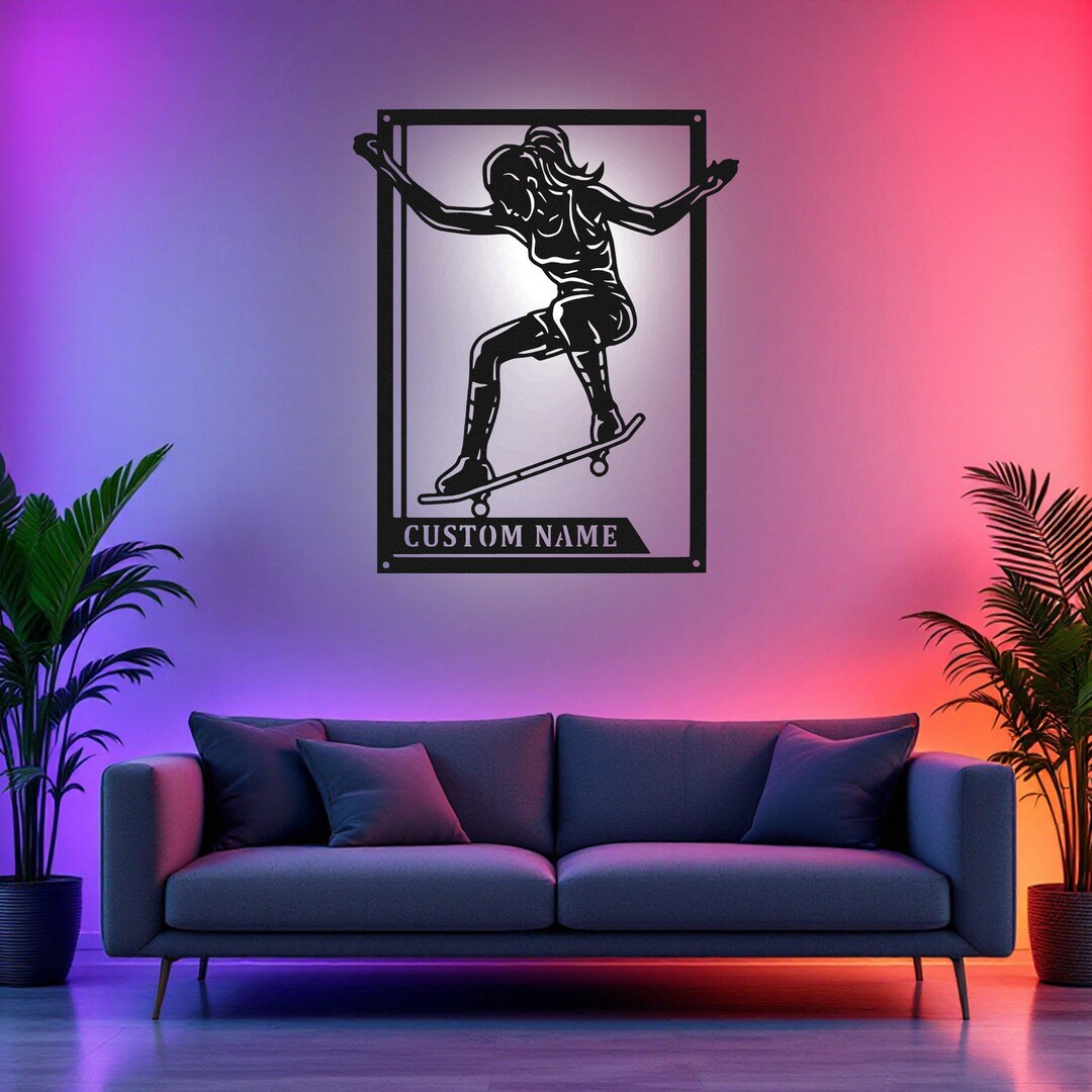 Custom Female Skateboarding Signage Metal Sign With LED Light ...