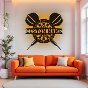 Custom Darts Metal Wall Art With LED Light, Personalized Darts Name ...