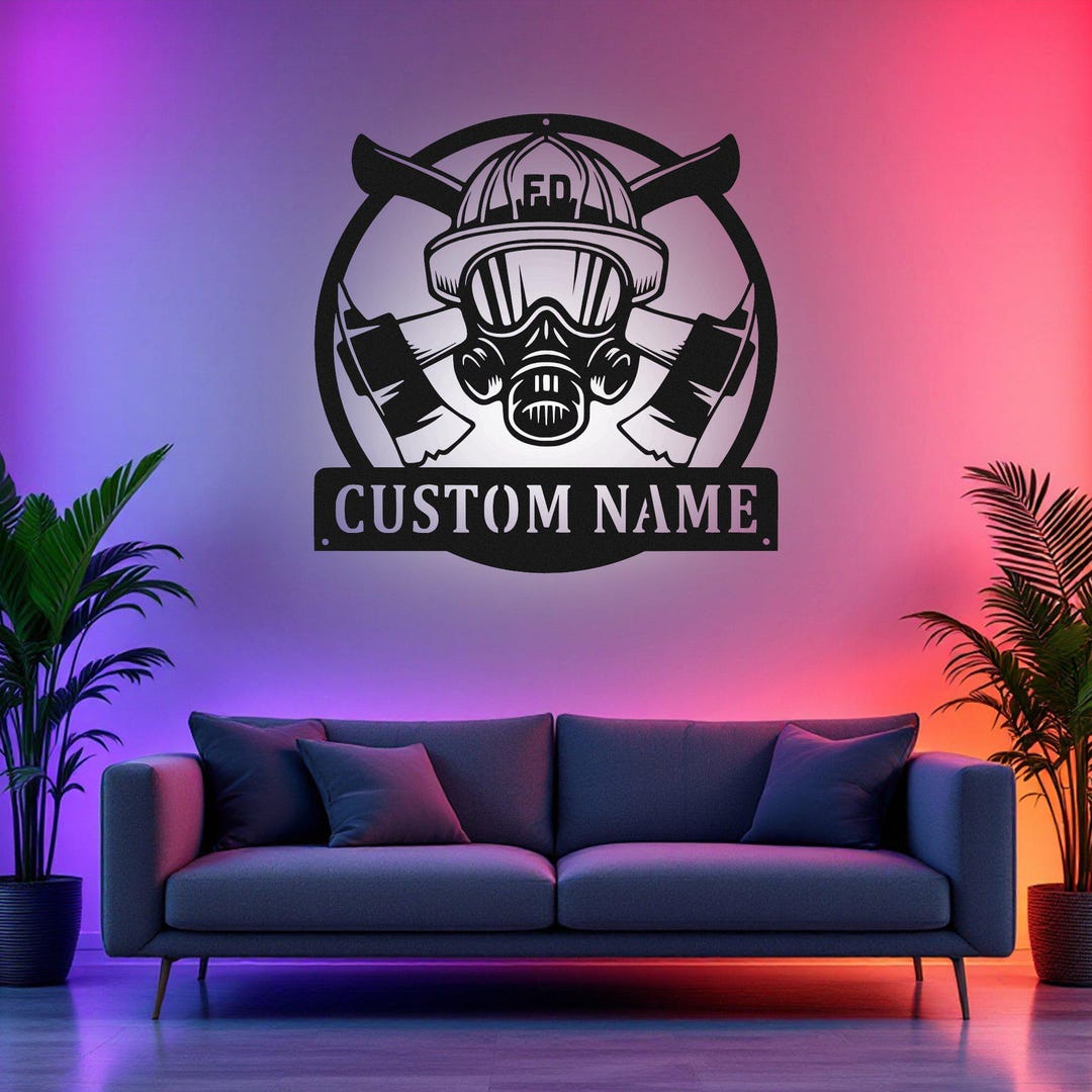 Custom Fire Department Metal Wall Art With LED Light, Personalized ...