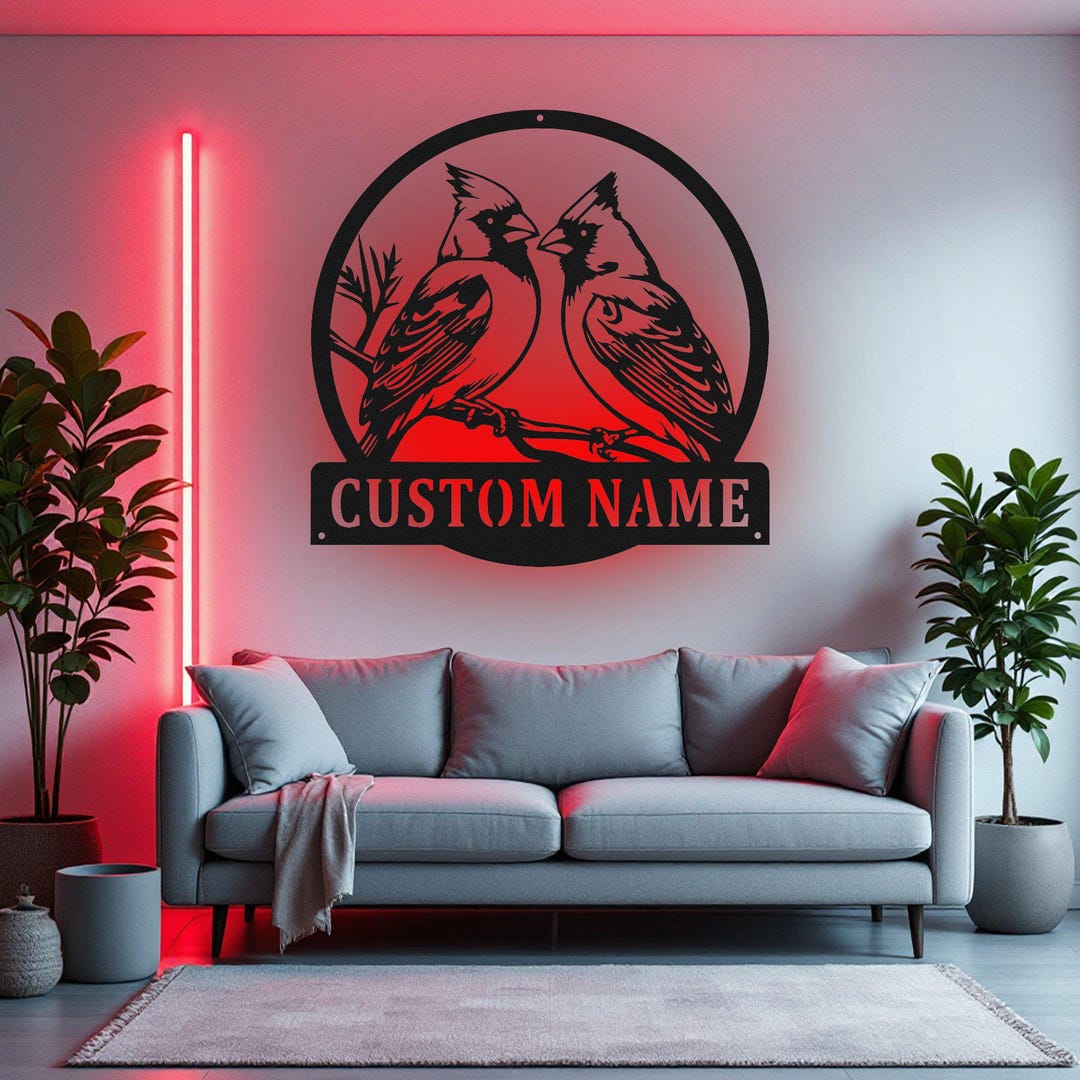 Custom Couple Cardinal Bird Metal Sign With LED Light, Personalized ...