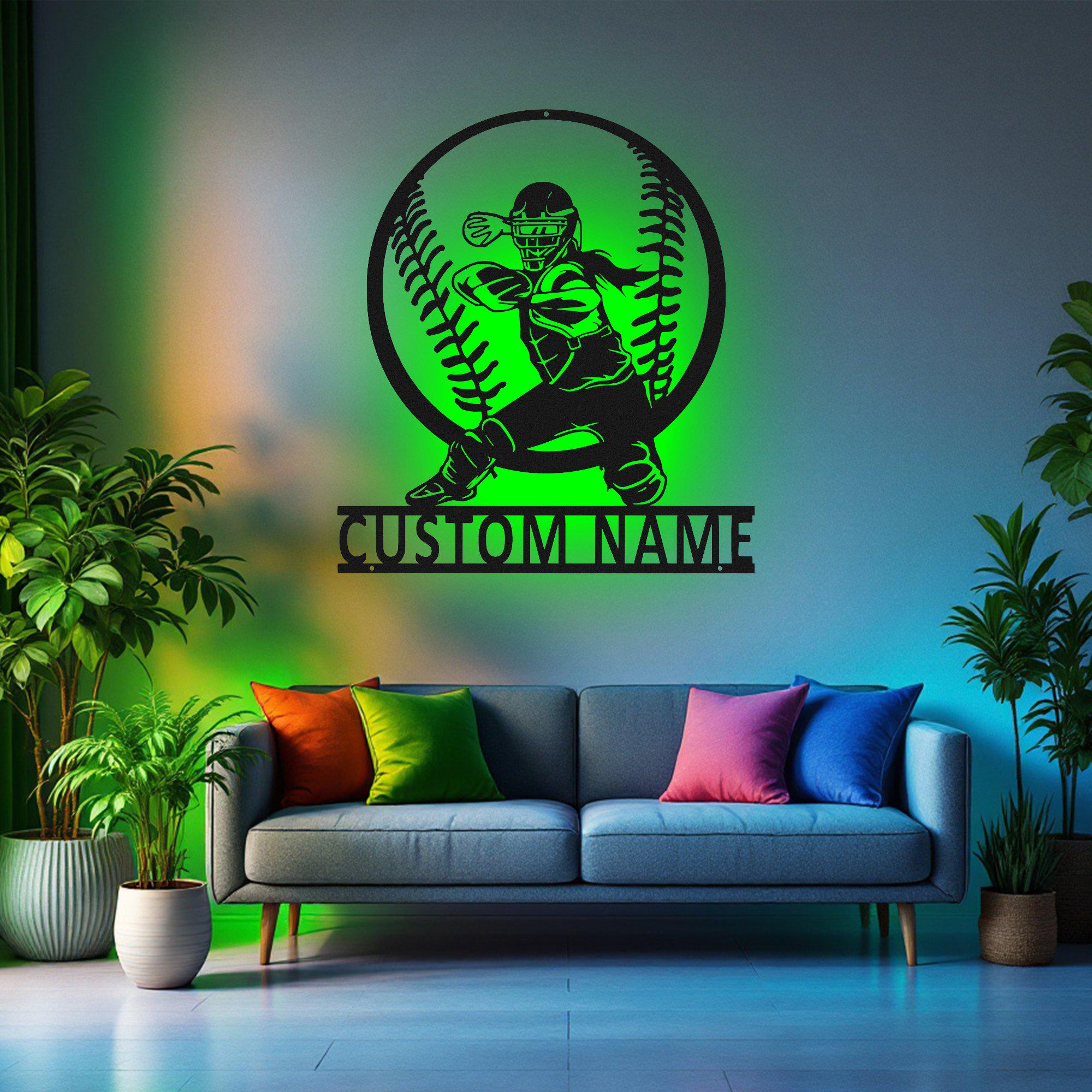 Custom Softball Player Metal Wall Art With LED Light, Personalized ...