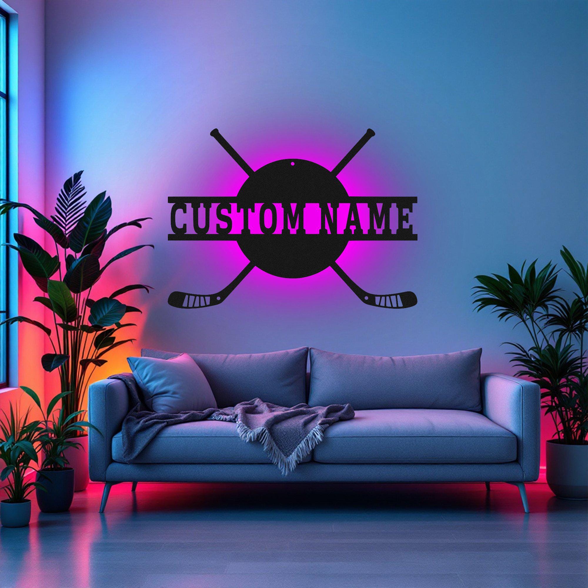 Custom Crossed Hockey Metal Wall Art With LED Light, Personalized ...
