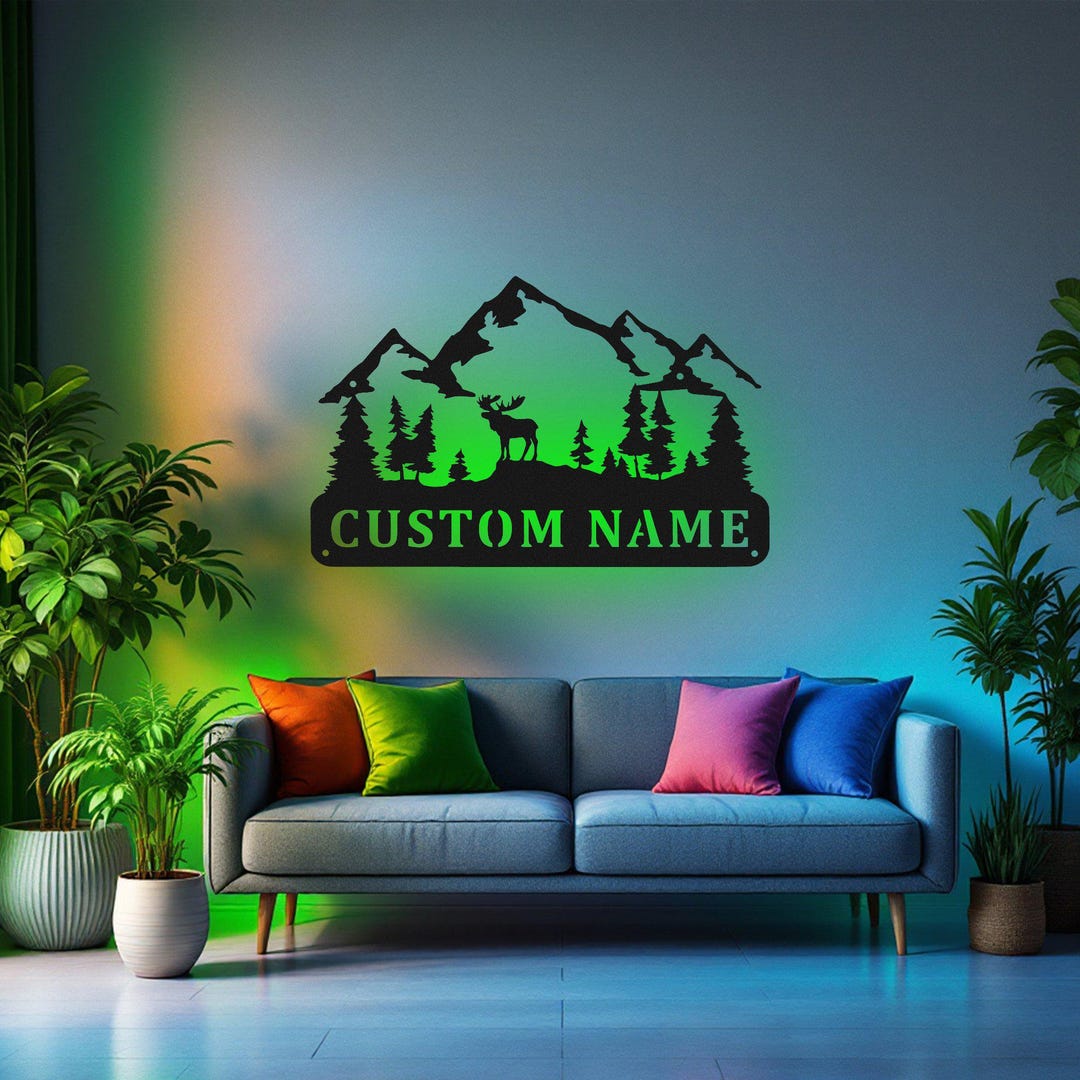 Custom Moose Metal Wall Art With LED Light, Personalized Moose Hunter ...