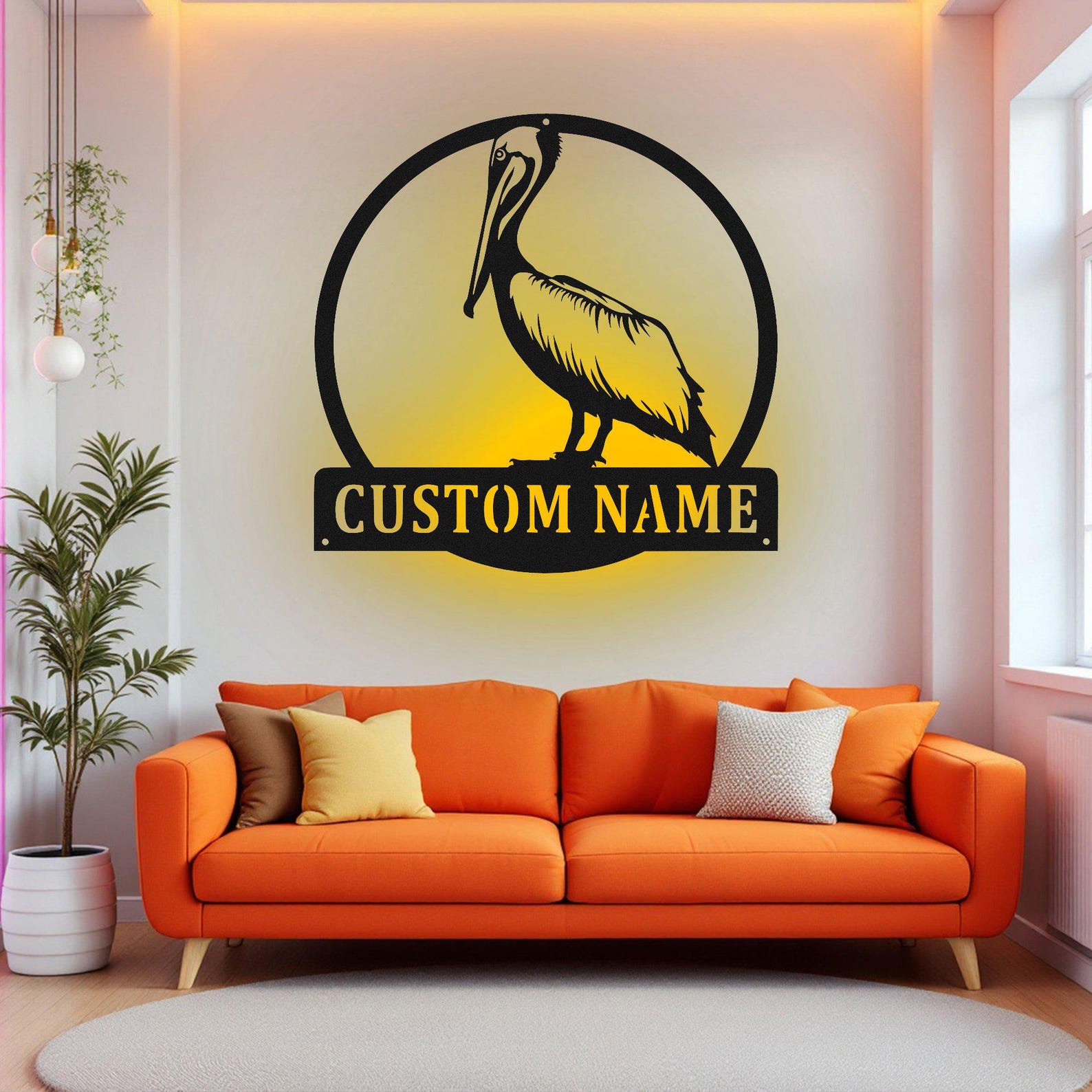 Custom Pelican Metal Wall Art With LED Light, Personalized Pelican Name ...