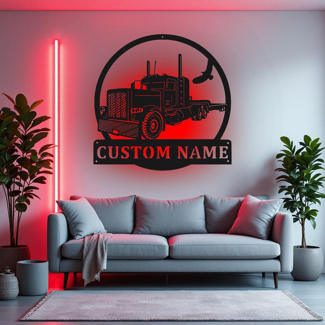 Custom Semi Truck Metal Wall Art With LED Light, Personalized Semi ...