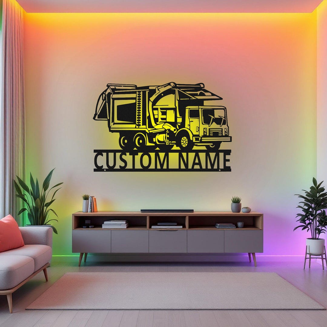 Custom Garbage Truck Metal Wall Art With LED Light, Personalized ...
