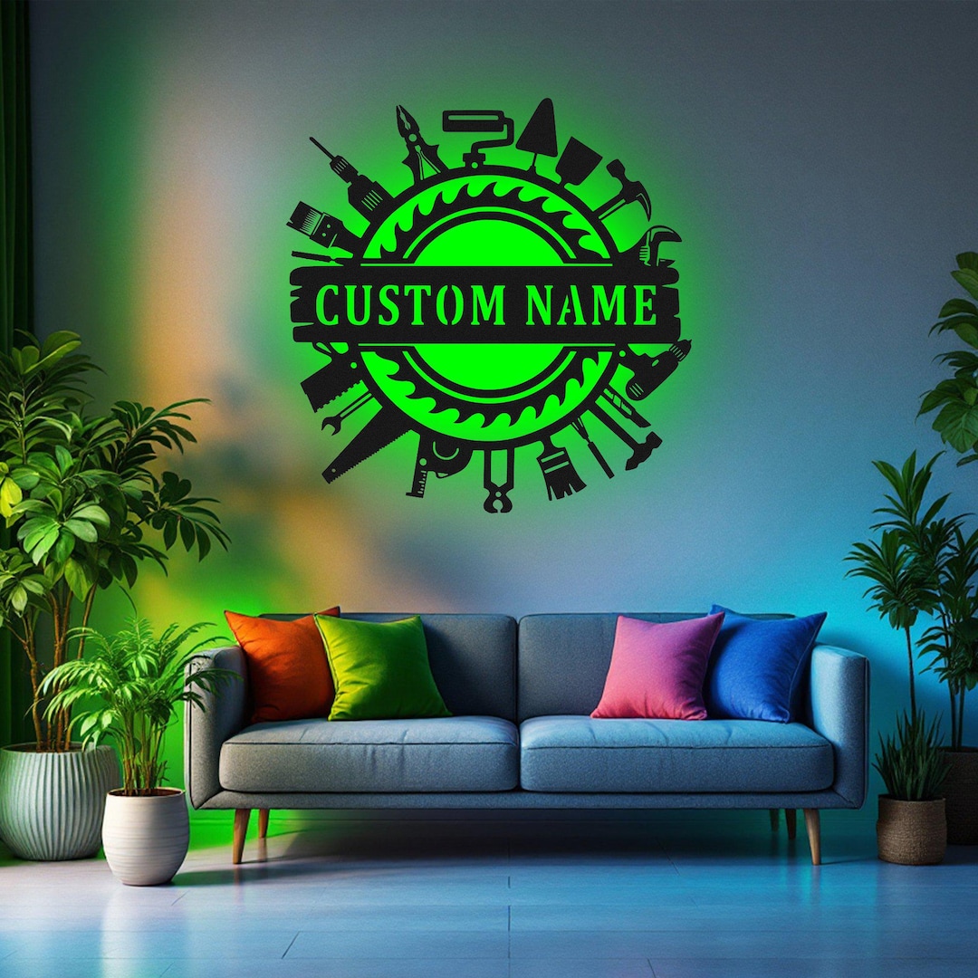 Custom Carpenter Repair Tools Metal Wall Art With LED Light ...