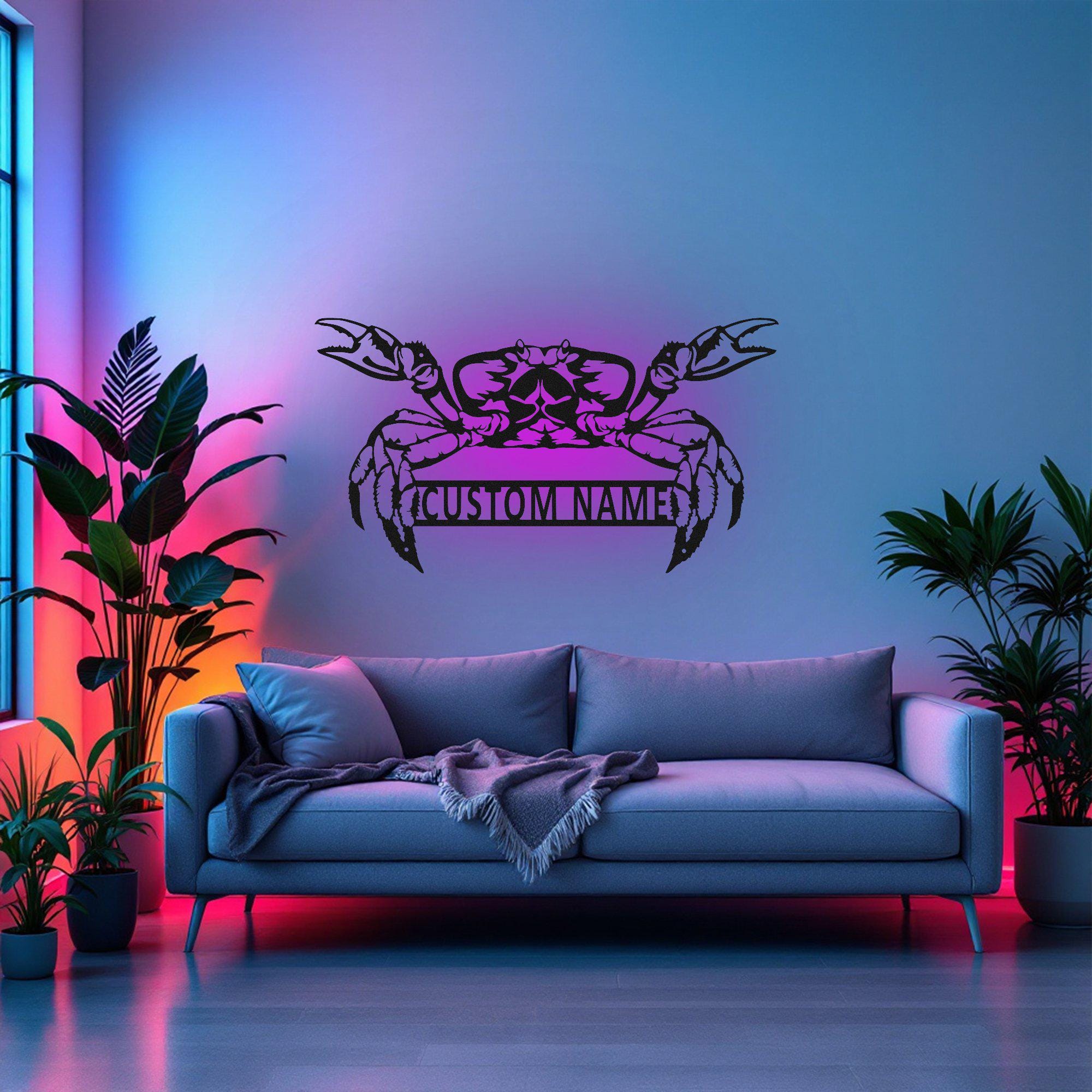 Custom Crab Metal Wall Art With LED Light, Personalized Crab Name Sign ...