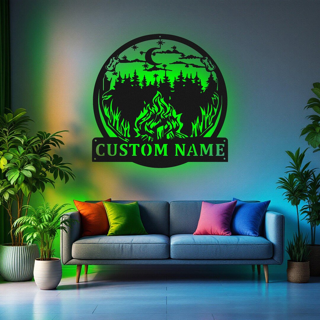 Custom Outdoor Campfire Metal Wall Art With LED Light, Personalized ...