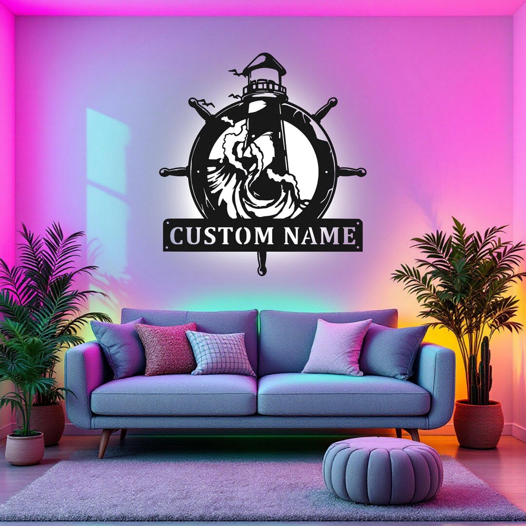 Custom the Lighthouse Metal Wall Art With LED Light, Personalized the ...