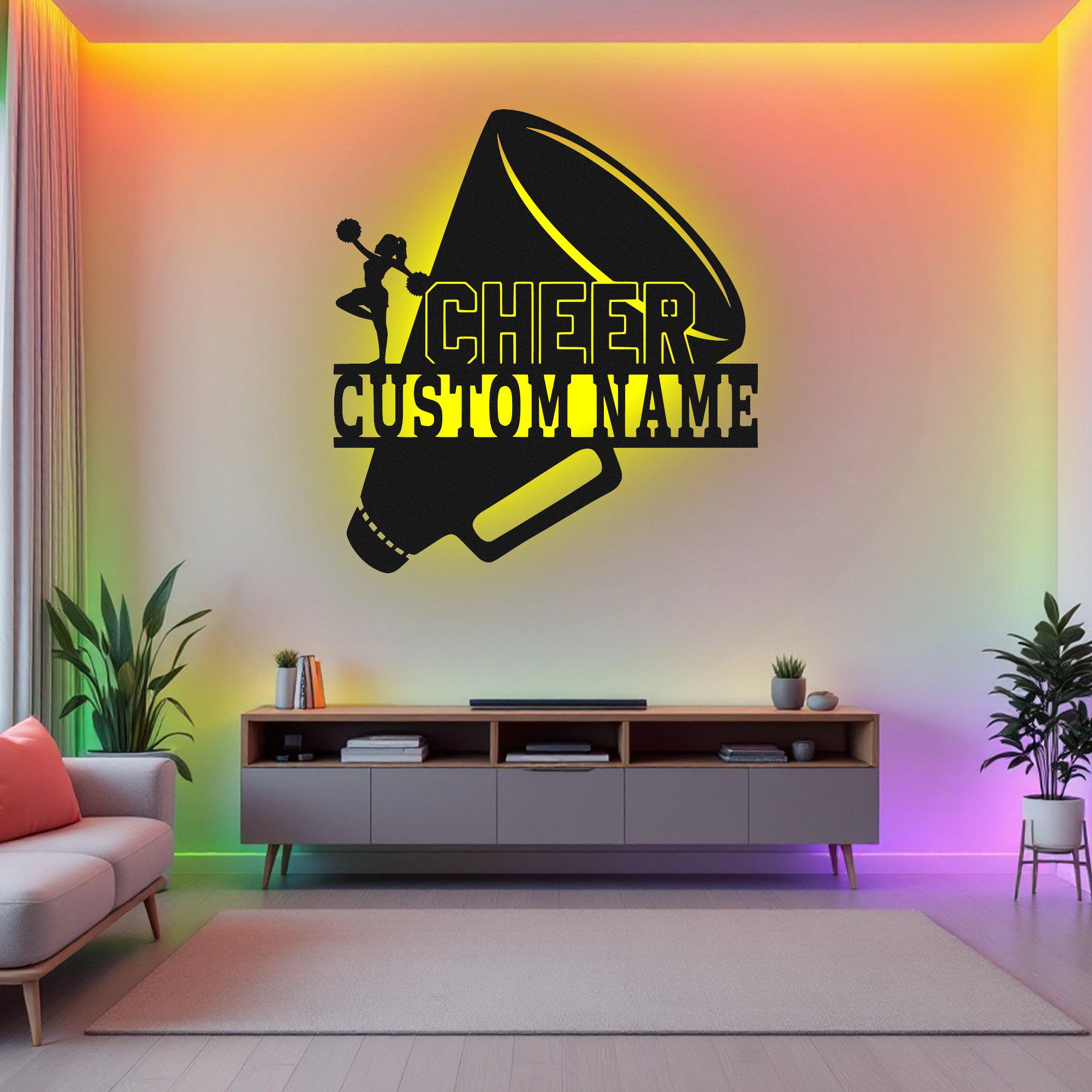 Custom Megaphone Cheerleader Metal Wall Art With LED Light ...