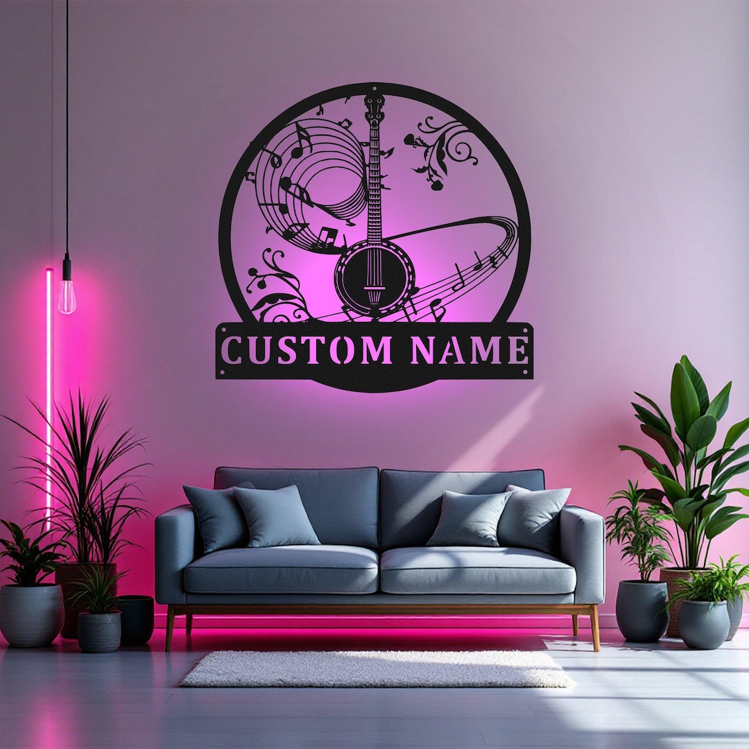 Custom Banjo Metal Wall Art With LED Light, Personalized Banjo Name ...
