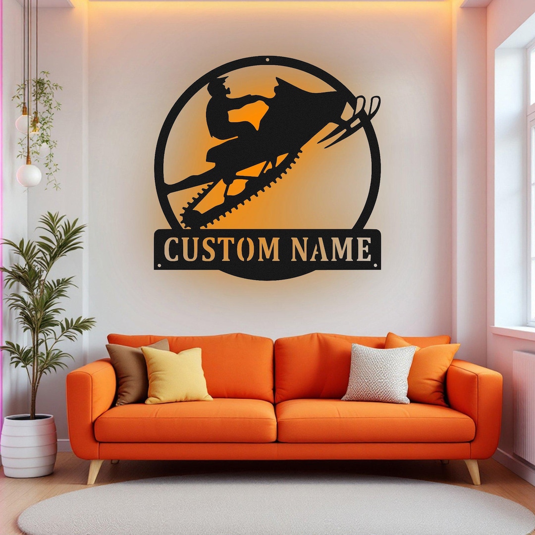 Custom Man Snowmobile Metal Wall Art With LED Light, Personalized ...