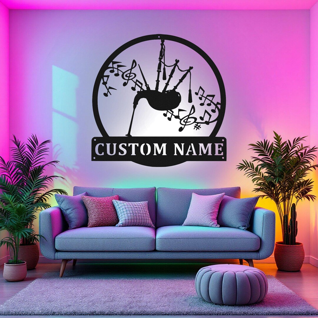 Custom Bagpipes Metal Wall Art With LED Light, Personalized Bagpipes ...
