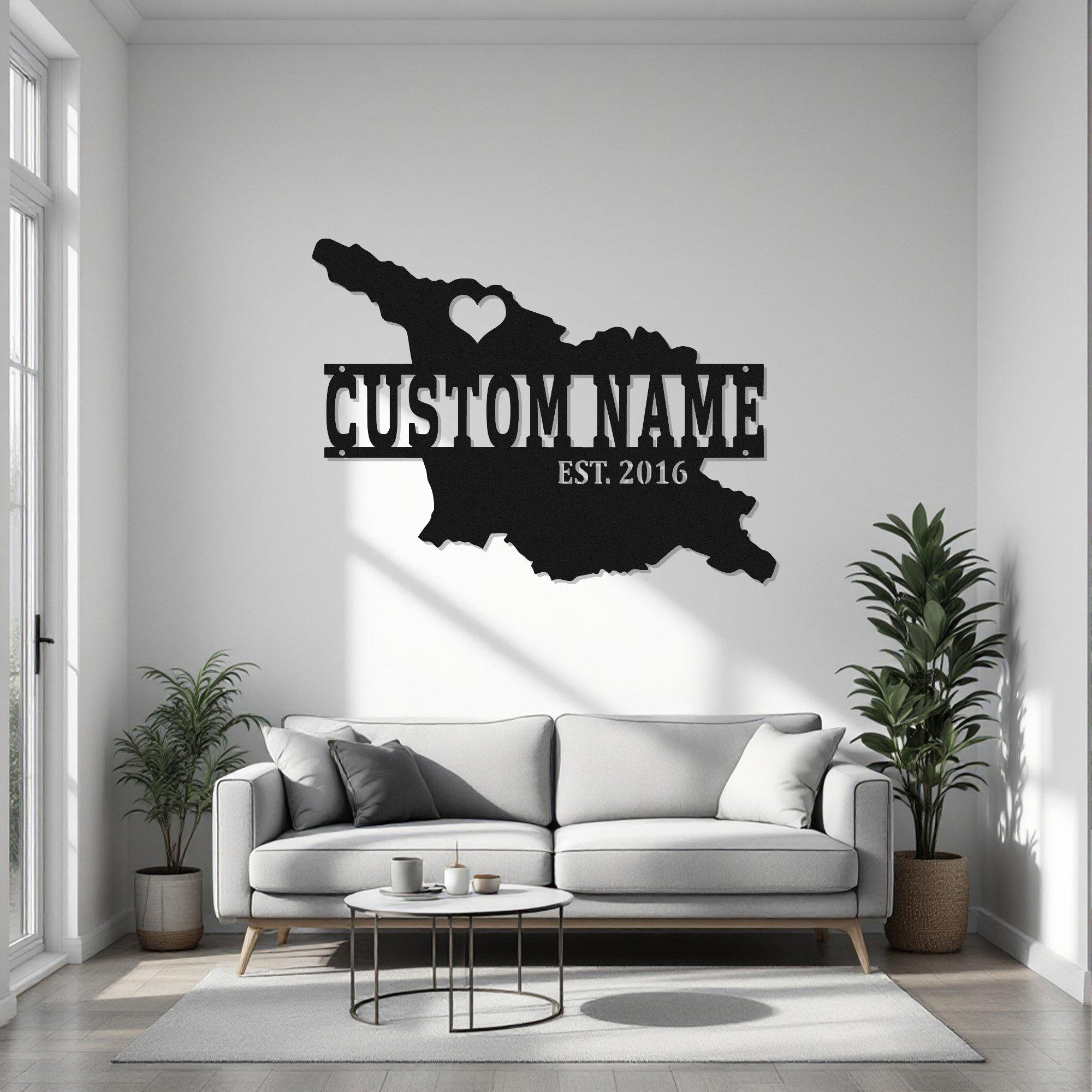 Custom Georgia Map Metal Wall Art With Led Light, Personalized Georgia ...
