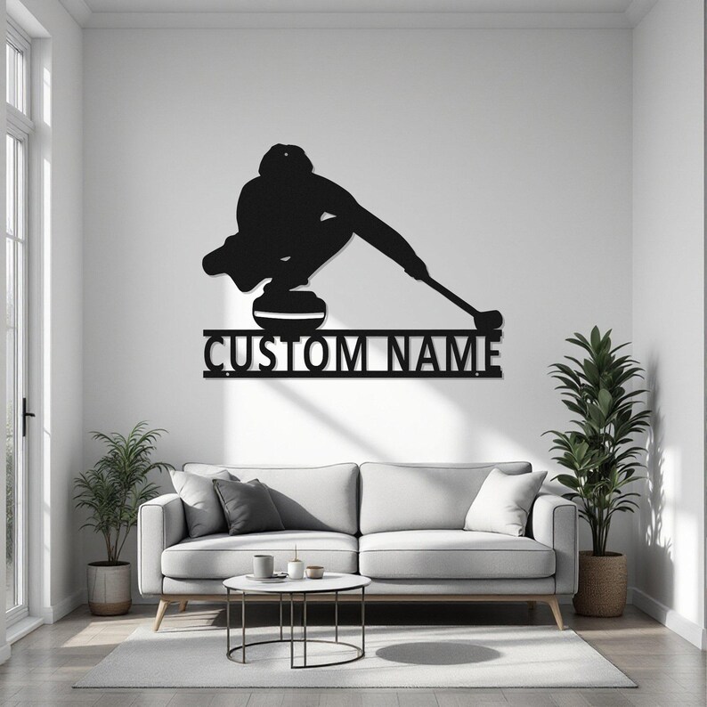 Custom Curling Metal Wall Art With LED Light, Personalized Curling ...