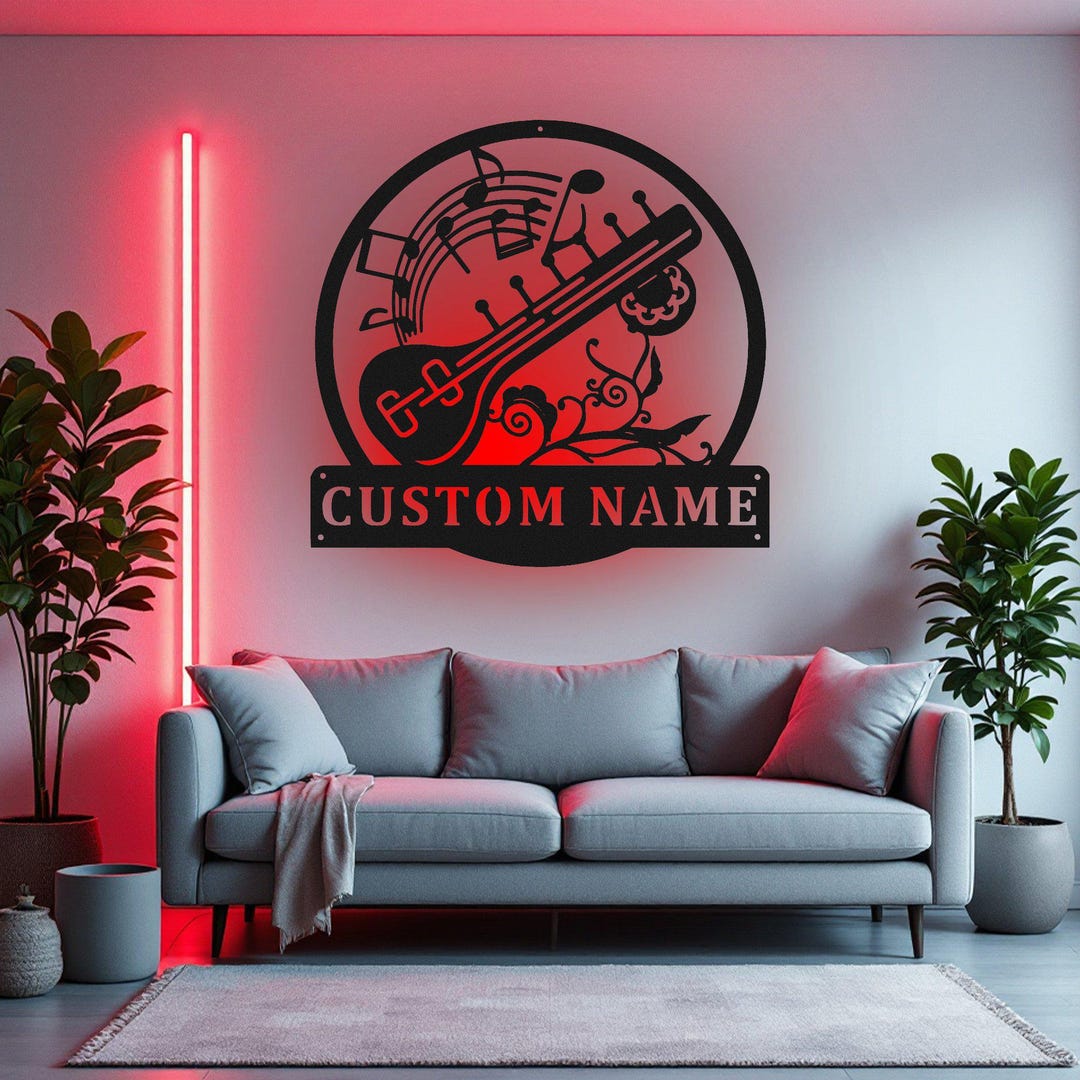Custom Sitar Musical Instrument Metal Wall Art With LED Light ...