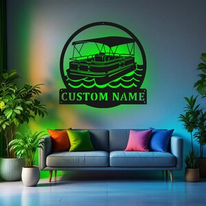 Custom Pontoon Boat Metal Wall Art With LED Light, Personalized Pontoon Boat Name Sign ...