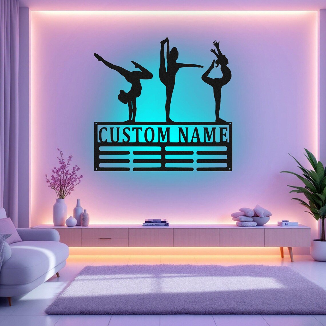 Custom Gymnastics Medal Holder LED Light, Personalized Gymnast Name ...