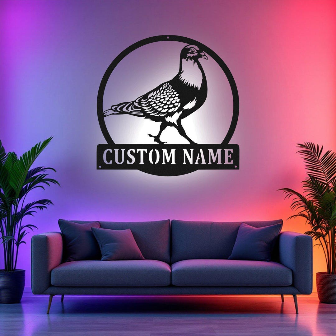 Custom Pigeon Metal Wall Art With LED Light, Personalized Pigeon Name ...