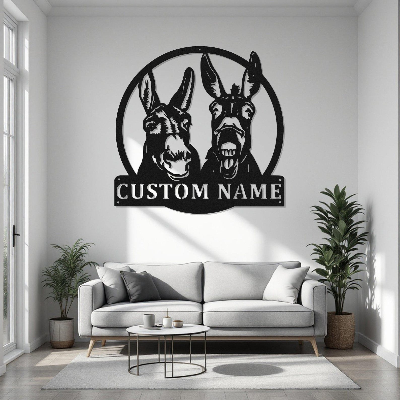 Custom Two Donkey Metal Wall Art With LED Light, Personalized Donkey ...