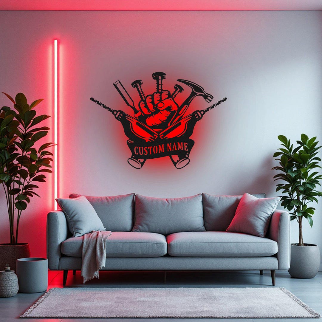 Custom Carpenter Repair Tools Metal Wall Art With LED Light ...