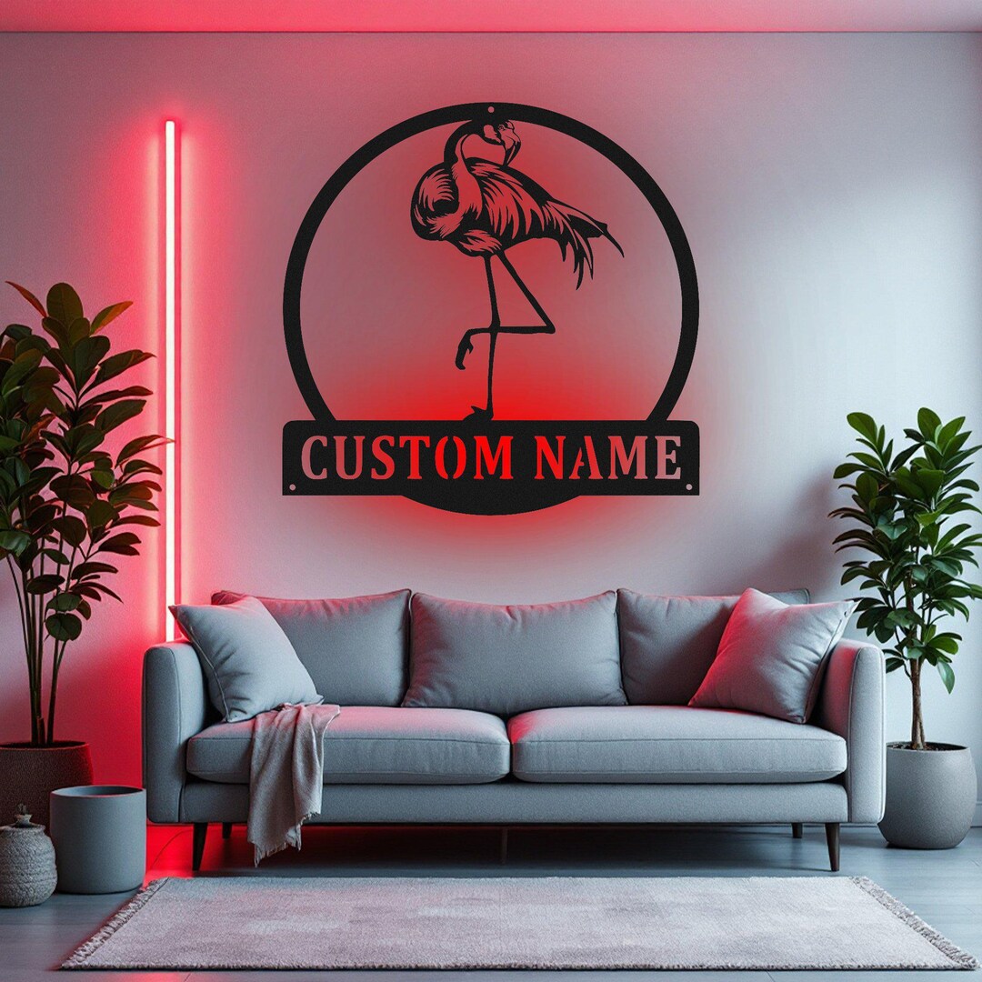 Custom Flamingo Metal Wall Art With LED Light, Personalized Flamingo ...